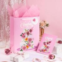 China Custom Pattern Type Folding Pink Wedding Gift Packaging Tote Paper Bag for Wedding Cake for sale