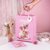 China Custom Pattern Type Folding Pink Wedding Gift Packaging Tote Paper Bag for Wedding Cake for sale