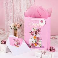 China Custom Pattern Type Folding Pink Wedding Gift Packaging Tote Paper Bag for Wedding Cake for sale