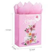 China Custom Pattern Type Folding Pink Wedding Gift Packaging Tote Paper Bag for Wedding Cake for sale