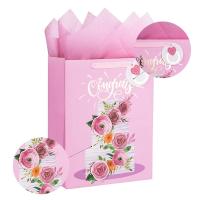 China Custom Pattern Type Folding Pink Wedding Gift Packaging Tote Paper Bag for Wedding Cake for sale