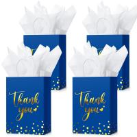 China Folding Custom Thank You Flat Bottom Kraft Paper Gift Bags With Handles Thank You Logo for sale