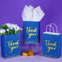 China Folding Custom Thank You Flat Bottom Kraft Paper Gift Bags With Handles Thank You Logo for sale