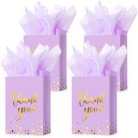China Folding Custom Thank You Flat Bottom Kraft Paper Gift Bags With Handles Thank You Logo for sale