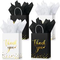 China Folding Custom Thank You Flat Bottom Kraft Paper Gift Bags With Handles Thank You Logo for sale