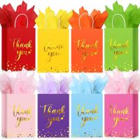 China Folding Custom Thank You Flat Bottom Kraft Paper Gift Bags With Handles Thank You Logo for sale
