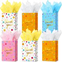 China Folding Custom Thank You Flat Bottom Kraft Paper Gift Bags With Handles Thank You Logo for sale