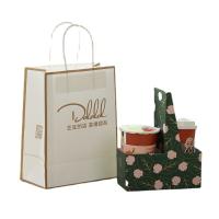 China Hand Length Handle Sealing Kraft Bag Paper Shopping Bags With Logo For Milk Customized for sale