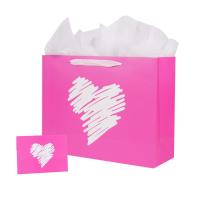 China Custom Order Luxury Pink Heart Gift Jewelry Shopping Paper Bag for Valentine's Day for sale
