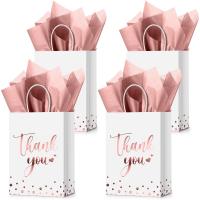 China Gravure Printing Custom Color Pink Paper Thank You Gift Kraft Paper Bags With Logo Print for sale