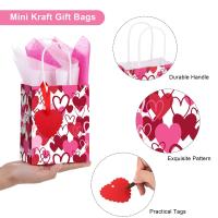 China Custom Color Accepted 2024 Valentine's Day Love Shopping Kraft Paper Bags with Handle for sale