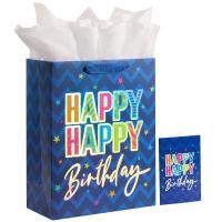 China Customized Logo Handmade Blue Shopping Tote Art Gift Paper Bags for Birthday Party for sale