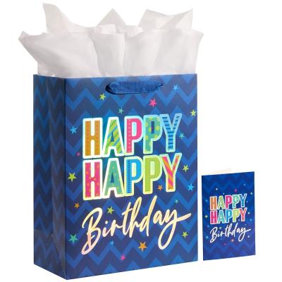 China Customized Logo Handmade Blue Shopping Tote Art Gift Paper Bags for Birthday Party for sale