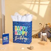 China Customized Logo Handmade Blue Shopping Tote Art Gift Paper Bags for Birthday Party for sale