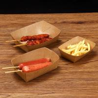 China Grade Oil-Proof Food Paper Tray Boat Kraft Paper Boxes for Fast Foods and Takeaway for sale