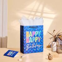 China Customized Logo Handmade Blue Shopping Tote Art Gift Paper Bags for Birthday Party for sale