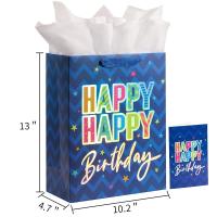 China Customized Logo Handmade Blue Shopping Tote Art Gift Paper Bags for Birthday Party for sale