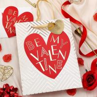 China Valentine's Day Bouquet Hand Length Handle Red Shopping Paper Bags from 2024 Festival for sale