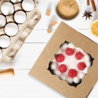 China Custom Valentines Cake Takeout Food Pastry Macarone Bento Kraft Paper Box with Window for sale