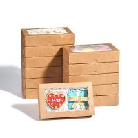 China Kraft Paper Box With Clear Display Window For Packaging Macarone Cake Foldable Design for sale