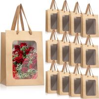 China Custom Flower Gift Packaging Kraft Paper Bags With Transparent Window and Custom Logo for sale