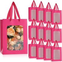 China Custom Flower Gift Packaging Kraft Paper Bags With Transparent Window and Custom Logo for sale