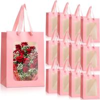 China Custom Flower Gift Packaging Kraft Paper Bags With Transparent Window and Custom Logo for sale