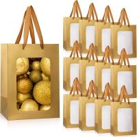 China Custom Flower Gift Packaging Kraft Paper Bags With Transparent Window and Custom Logo for sale