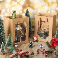 China Custom Flower Gift Packaging Kraft Paper Bags With Transparent Window and Custom Logo for sale