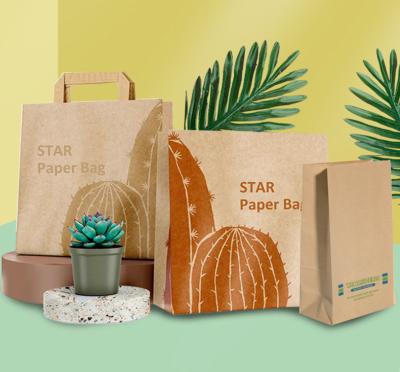 China Custom Printed Biodegradable Kraft Paper Bags With Handle for Coffee Bake Shopping for sale
