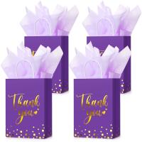 China Business Shopping Custom Handmade Flat Bottom Kraft Paper Bags With Thank You Logo Handles for sale