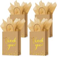 China Business Shopping Custom Handmade Flat Bottom Kraft Paper Bags With Thank You Logo Handles for sale