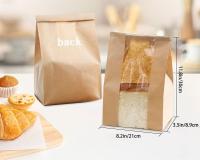 China Large Grease-Proof Bread Snack Kraft Paper Bag with Front Window Eco Friendly Packaging for sale