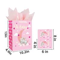 China Custom Order 300gsm Ivory Board Pink Baby Shower Gift Carrier Paper Bag for Baby Clothes for sale