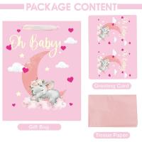China Custom Order 300gsm Ivory Board Pink Baby Shower Gift Carrier Paper Bag for Baby Clothes for sale
