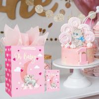 China Custom Order 300gsm Ivory Board Pink Baby Shower Gift Carrier Paper Bag for Baby Clothes for sale