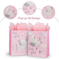 China Custom Color Accepted Paper Bag With Ribbon Handle for Luxury Baby Girl Gift Shopping for sale