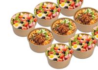 China Customized Disposable Heatable Food Packaging Boxes Round Kraft Paper Salad Plates Bowl for sale