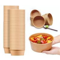 China Custom Round 1300ml 1500ml Food Packaging Kraft Salad Paper Bowl With Lid Waterproof for sale
