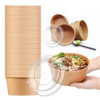 China Custom Round 1300ml 1500ml Food Packaging Kraft Salad Paper Bowl With Lid Waterproof for sale