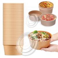 China Custom Round 1300ml 1500ml Food Packaging Kraft Salad Paper Bowl With Lid Waterproof for sale