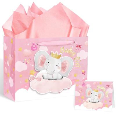 China Custom Cartoon Animals Baby Pink Tote Carrier Box with Hand Length Handle and Ribbon for sale
