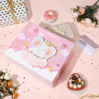 China Custom Cartoon Animals Baby Pink Tote Carrier Box with Hand Length Handle and Ribbon for sale