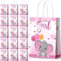 China Custom Colorful Cartoon Animal Child Toy Pink Girl Kraft Paper Bag for Baby Shower for sale