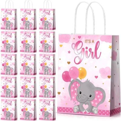 China Custom Colorful Cartoon Animal Child Toy Pink Girl Kraft Paper Bag for Baby Shower for sale
