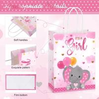 China Custom Colorful Cartoon Animal Child Toy Pink Girl Kraft Paper Bag for Baby Shower for sale