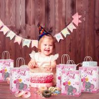 China Custom Colorful Cartoon Animal Child Toy Pink Girl Kraft Paper Bag for Baby Shower for sale