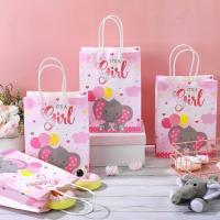 China Custom Colorful Cartoon Animal Child Toy Pink Girl Kraft Paper Bag for Baby Shower for sale