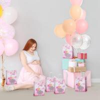China Custom Colorful Cartoon Animal Child Toy Pink Girl Kraft Paper Bag for Baby Shower for sale