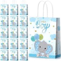 China CMYK 4 Color Offset Printing Small Blue Party Shopping Tote Kraft Paper Bag for Kids for sale